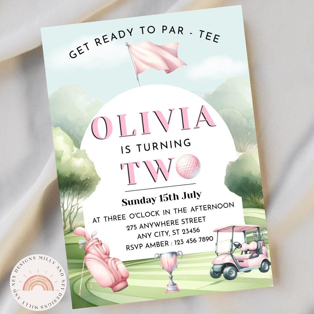 Golf Birthday Invitation for Girls, Editable Template, Fun Party Invite ...