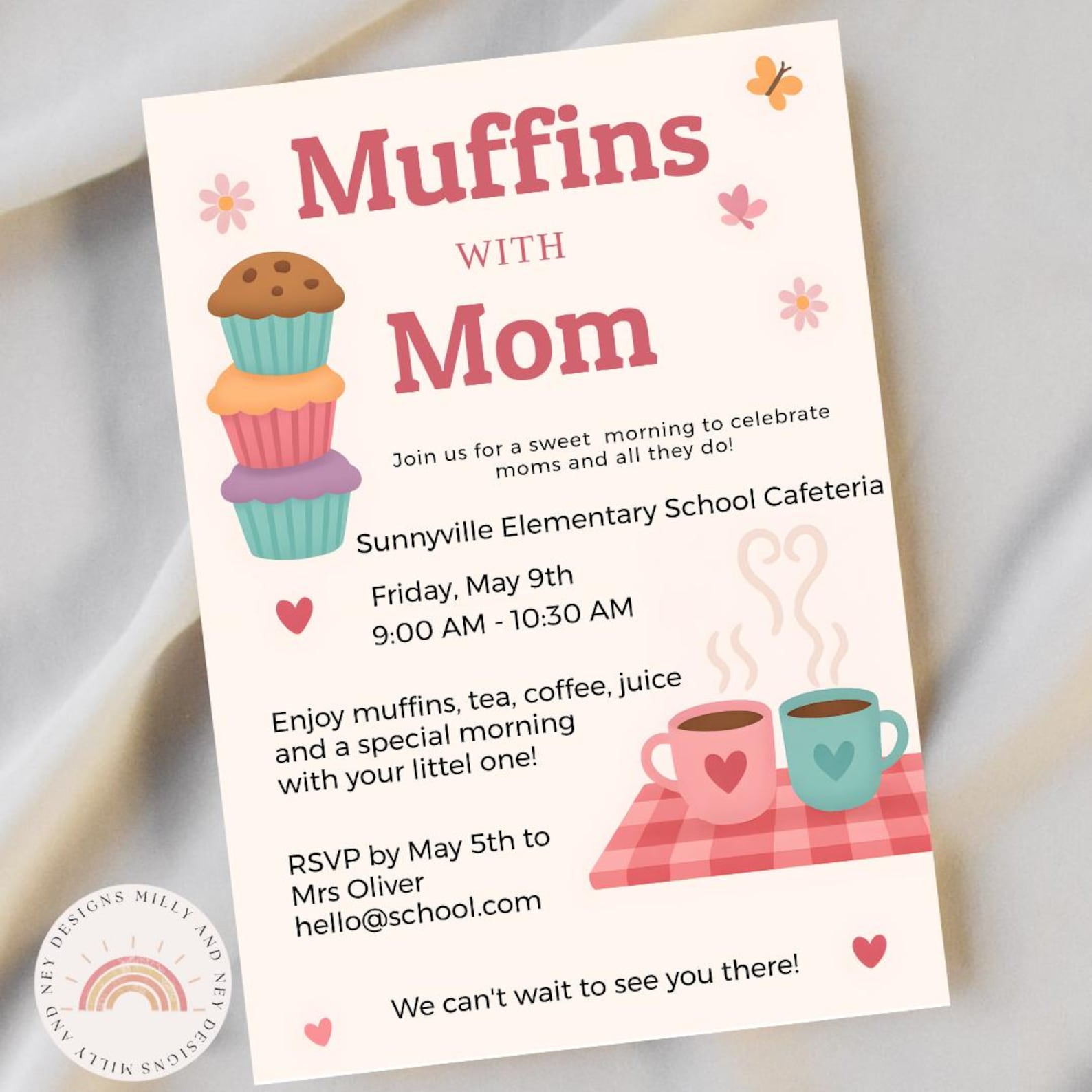 Muffins With Mom Template, Editable Invitation for Mother's Day ...