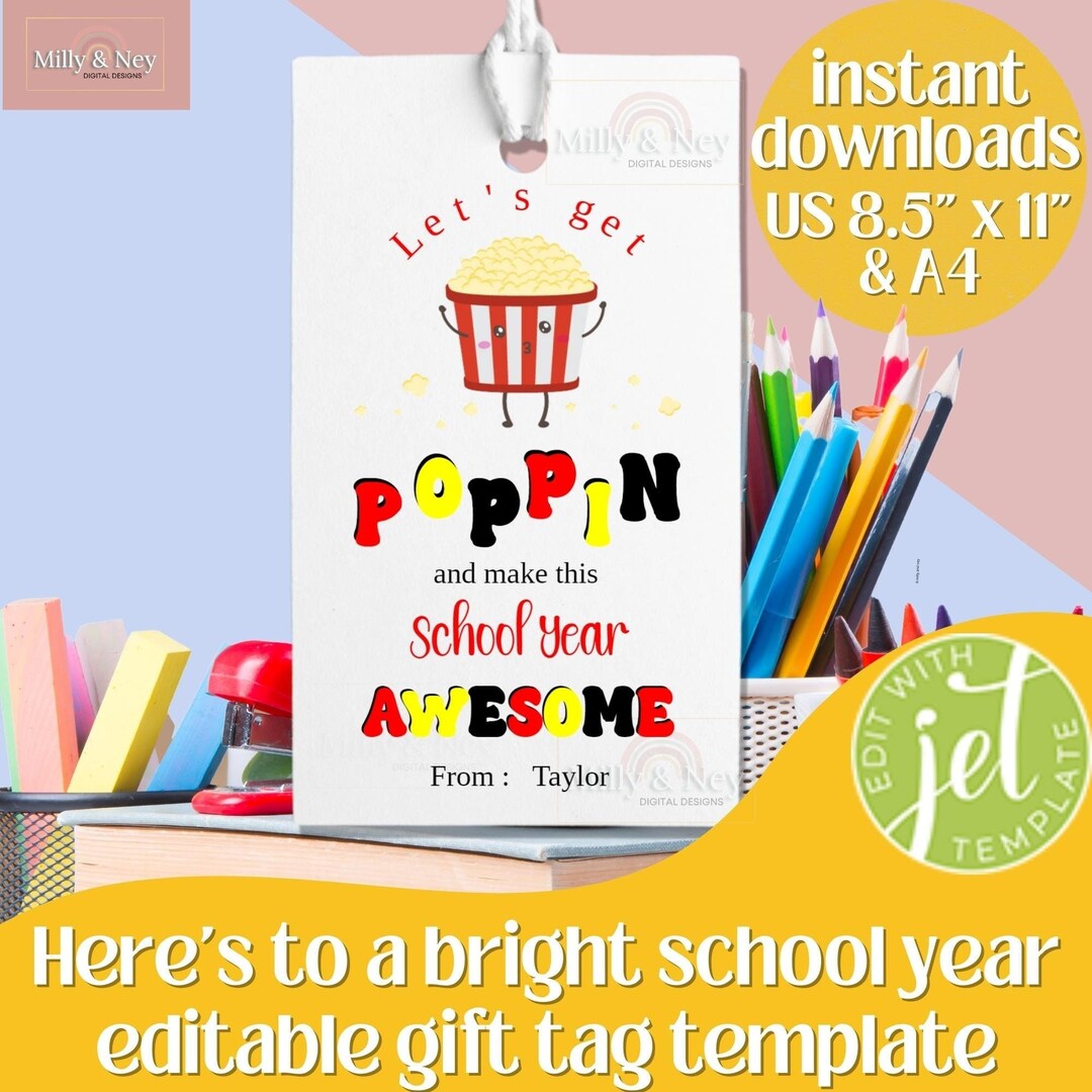 EDITABLE Back to School Gift Tags Popcorn | Printable Lets Get Poppin ...