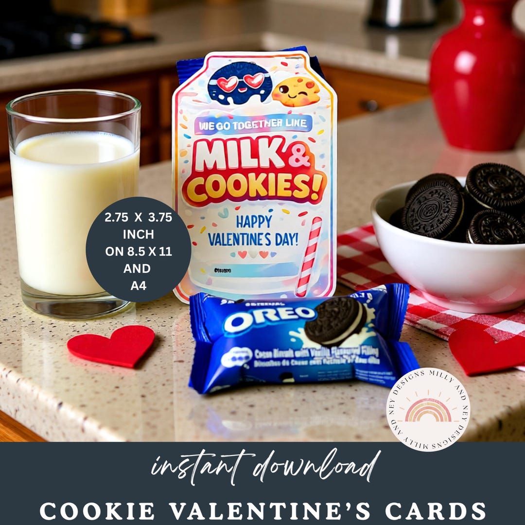 Cookies and Milk Kids Valentine Printables: Cookies for Classroom ...