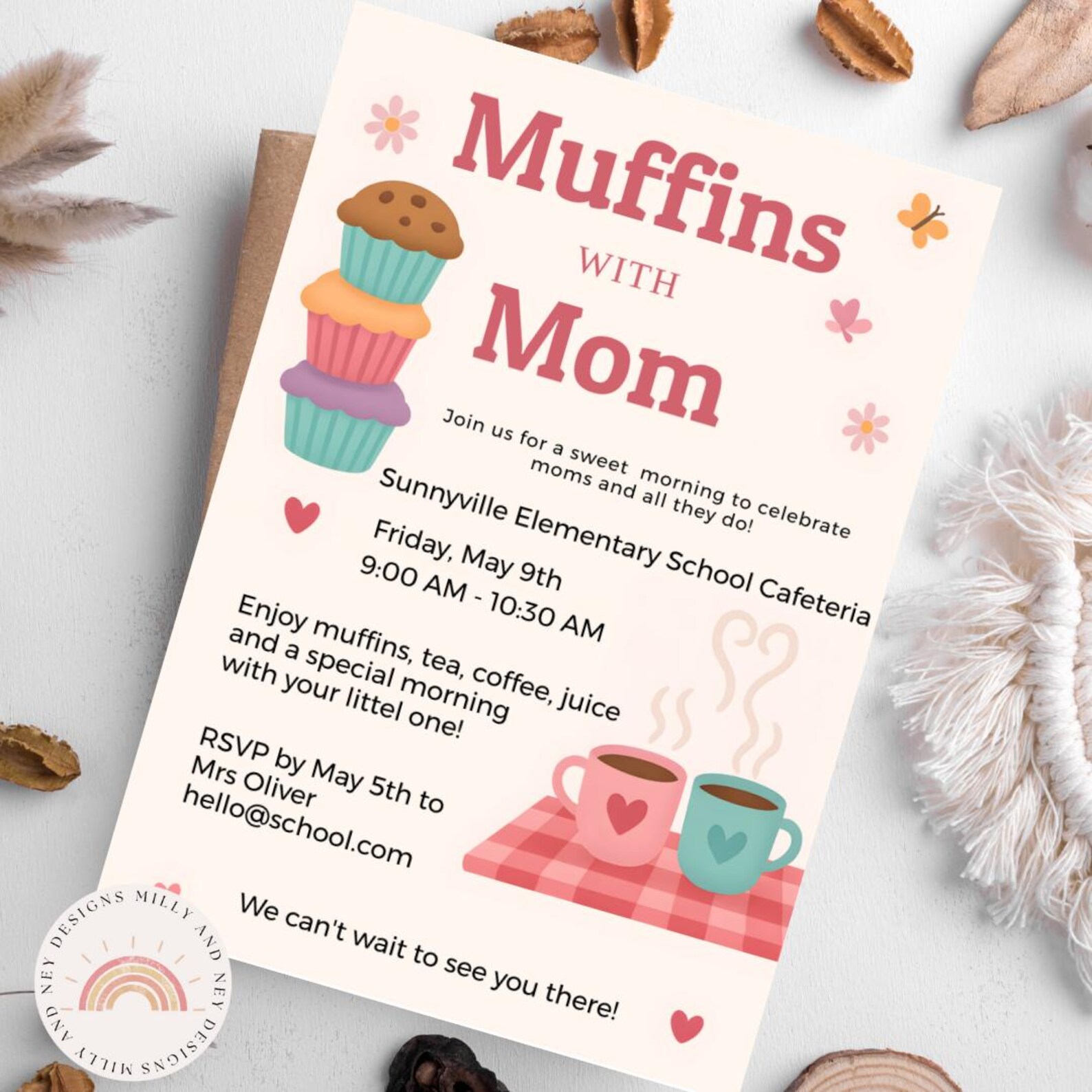Muffins With Mom Template, Editable Invitation for Mother's Day ...