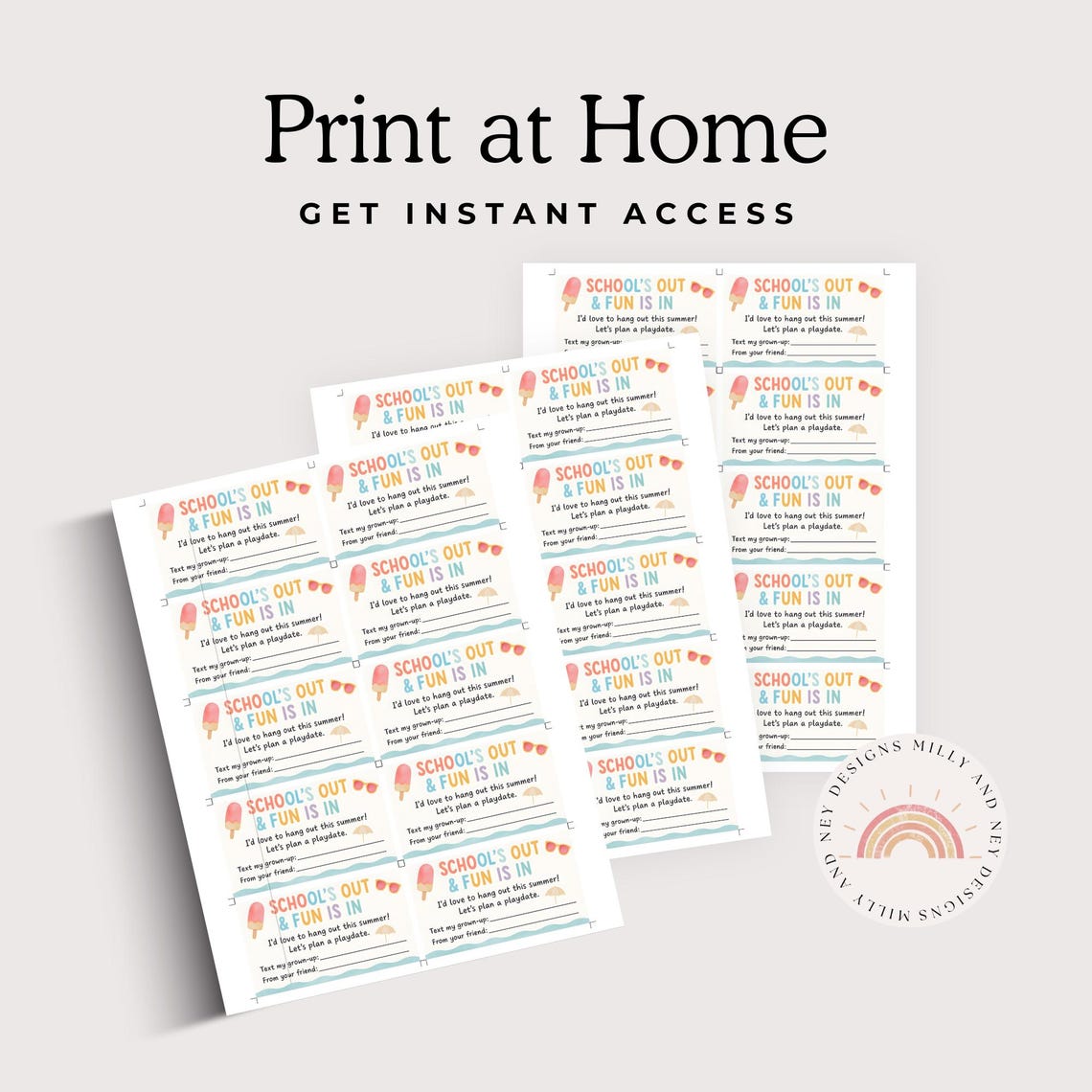 Playdate Cards for Kids, Editable Kids Calling Card, Summer Play Date ...