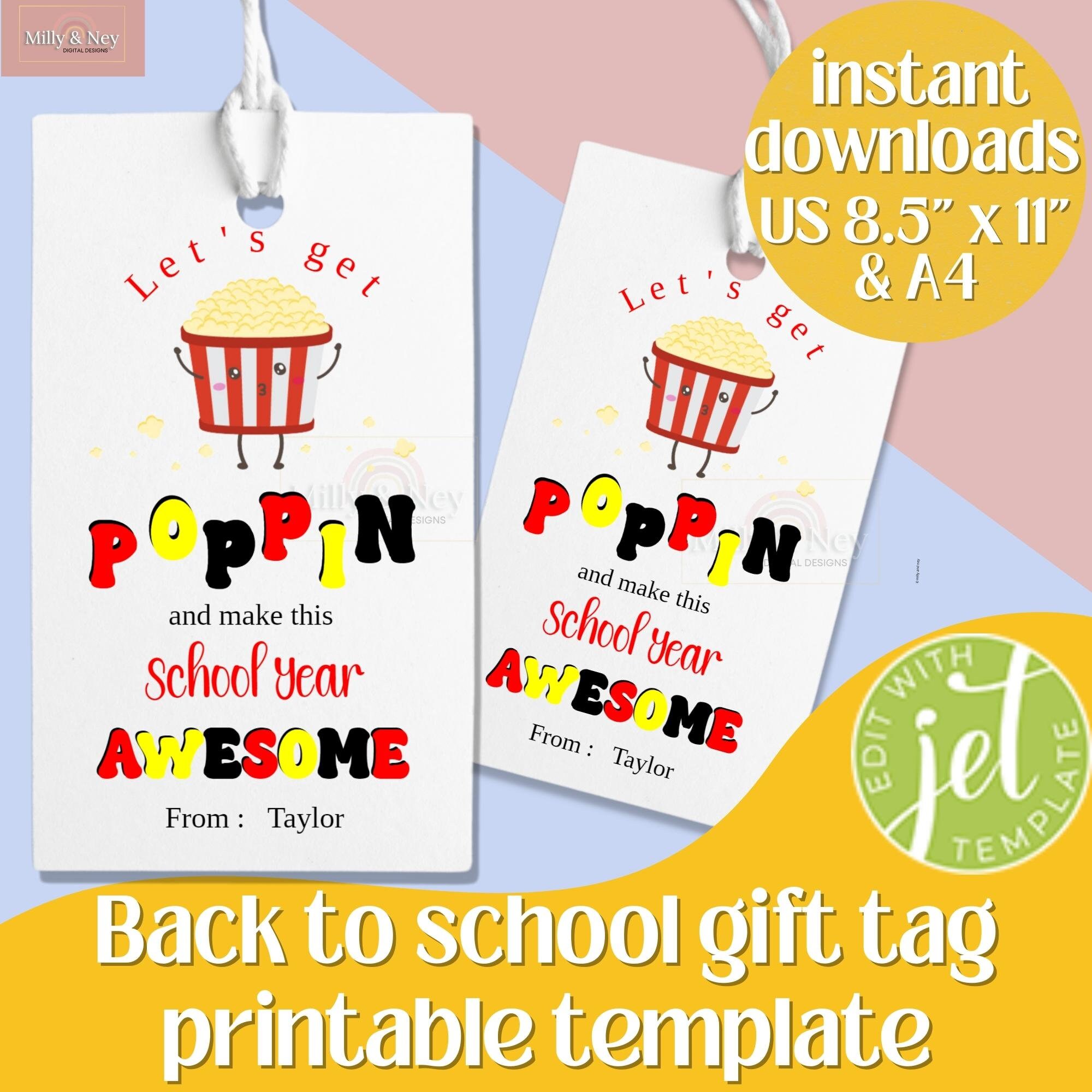 EDITABLE Back to School Gift Tags Popcorn | Printable Lets Get Poppin ...