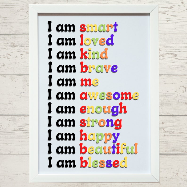 Kids Positive Affirmation Chart, Kids Room Art, Kids Room Decor ...