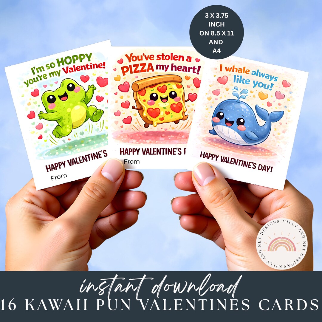 Kawaii Food Pun Valentine's Day Cards: Classroom Gift Tags (digital ...