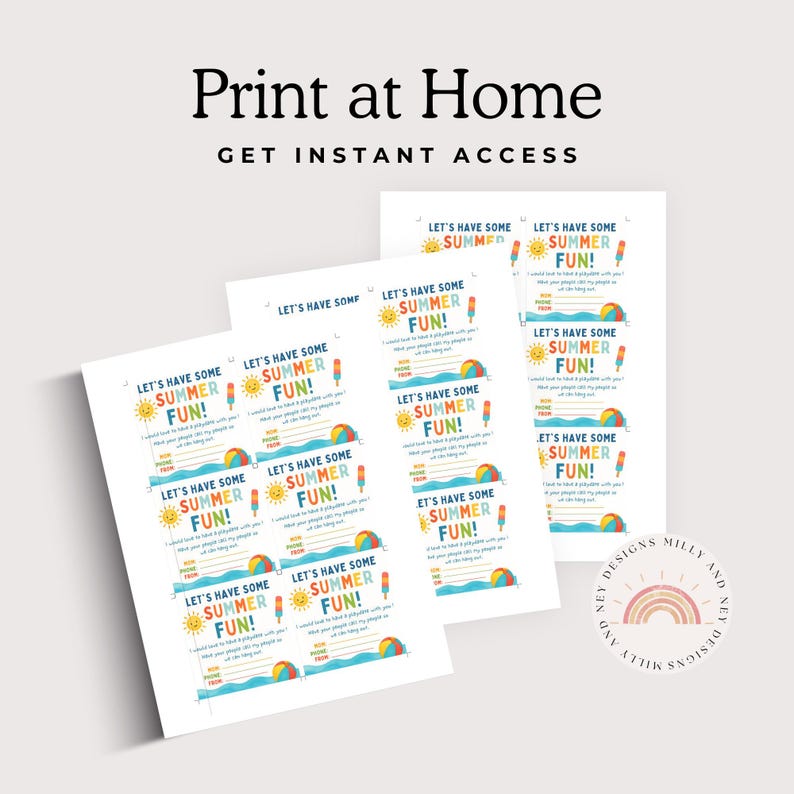 Playdate Cards for Kids, Editable Kids Calling Card, Summer Play Date ...