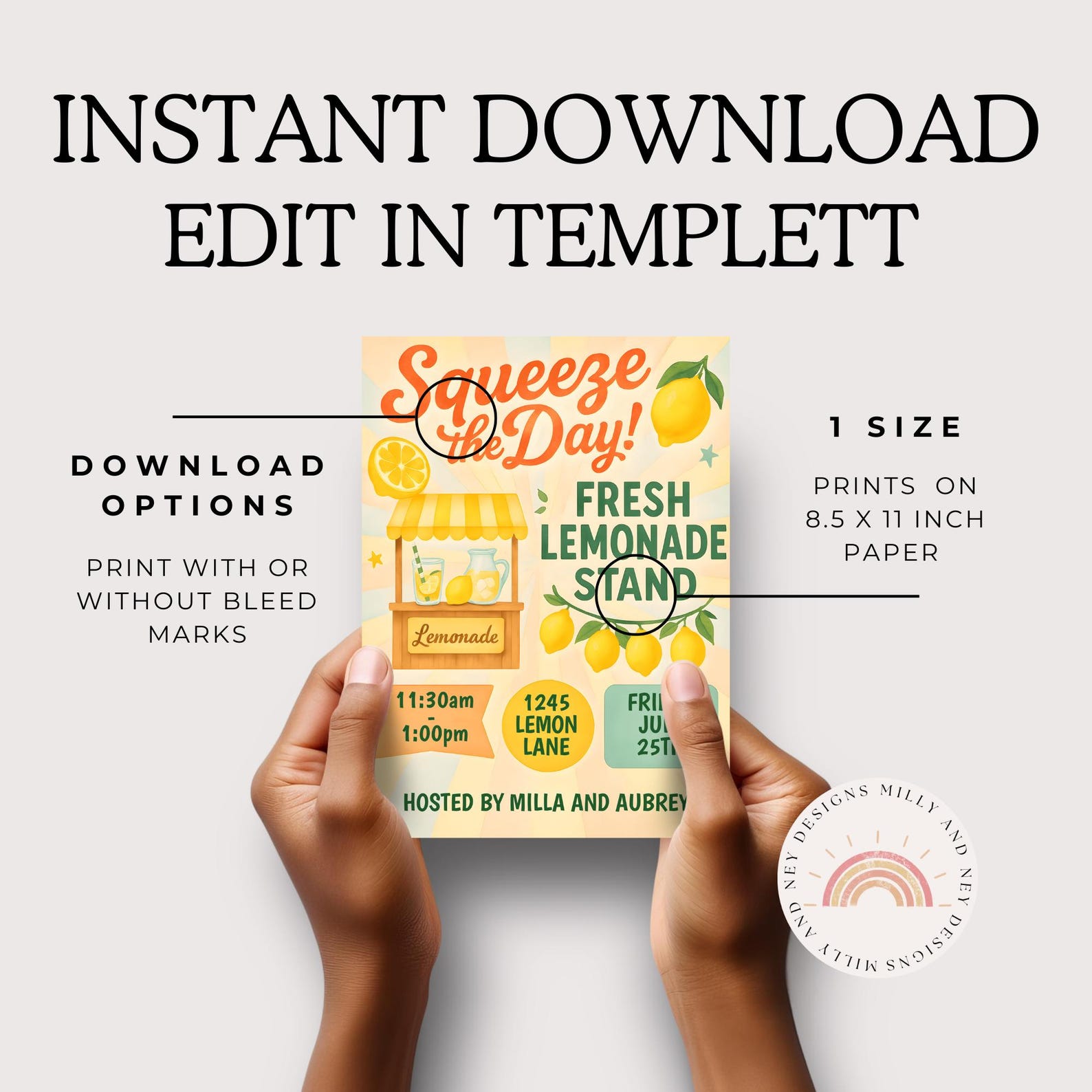 Kids Lemonade Stand Flyer, Editable Summer Activity Template, Printable ...