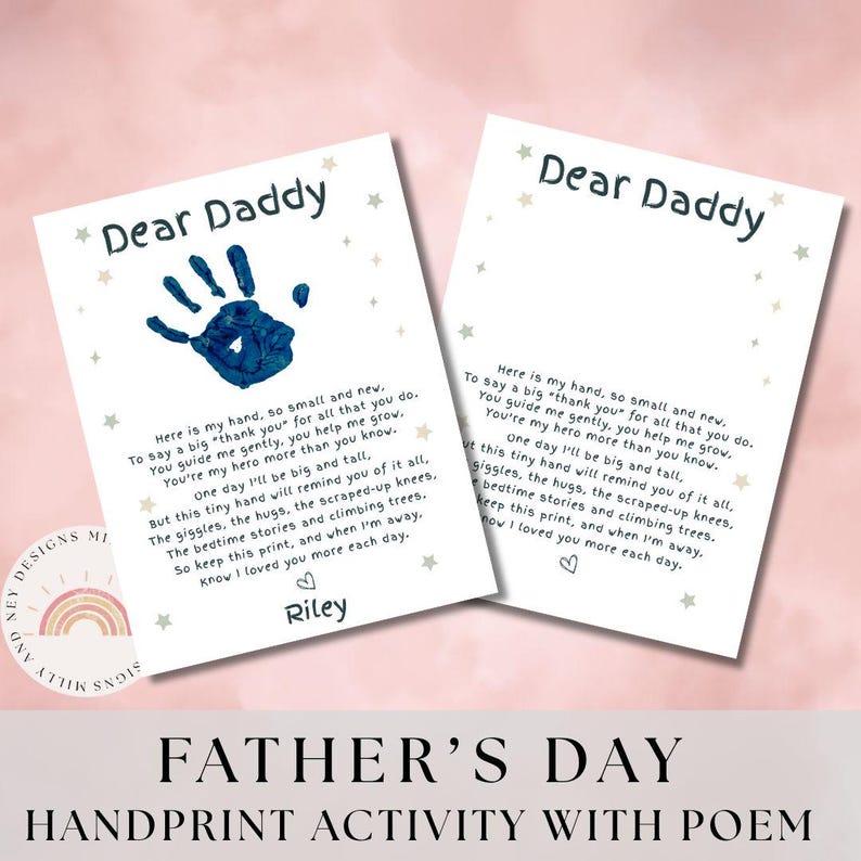 Fathers Day Handprint Poem for Kids, DIY Craft Gift for Dad, Kids ...