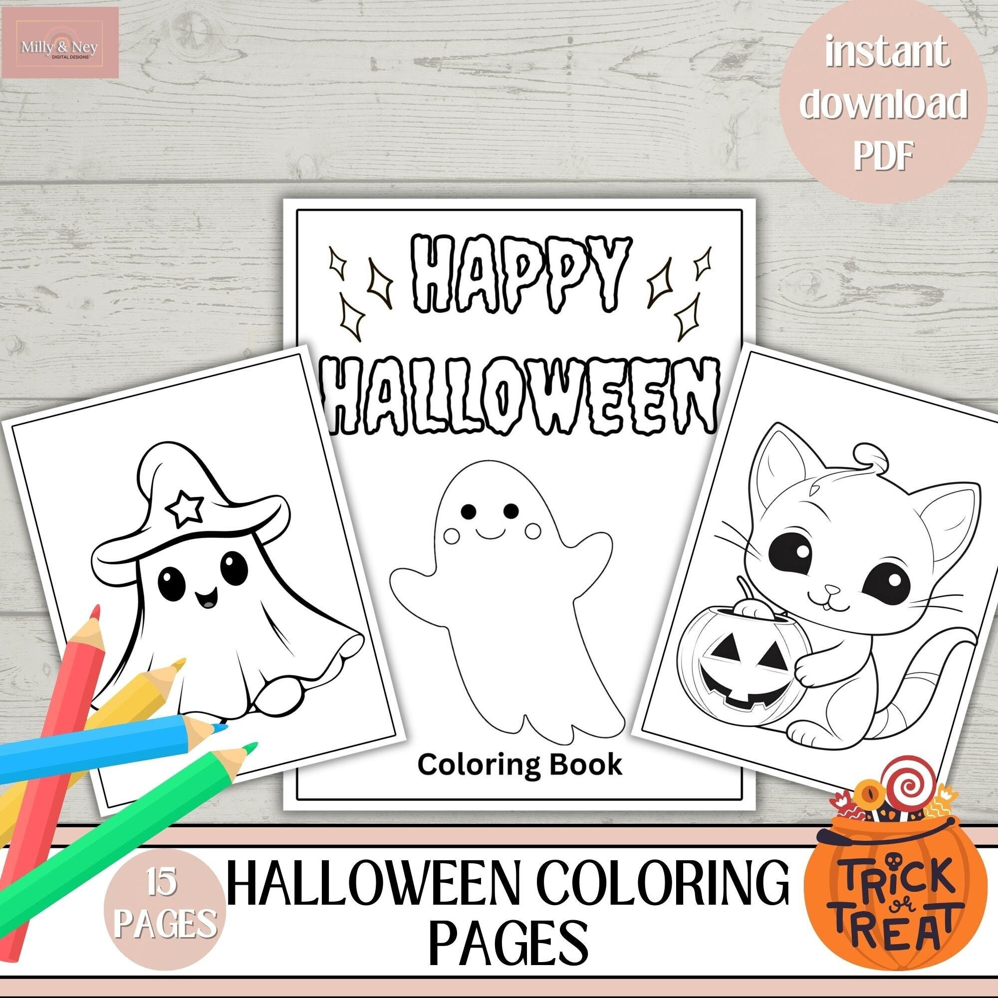 Cute Printable Happy Halloween Coloring Book Toddlers Kids Coloring ...