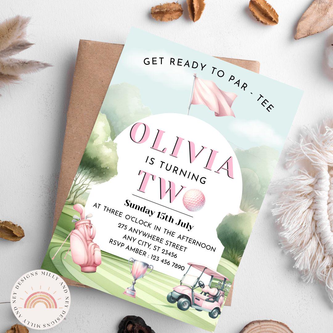 Golf Birthday Invitation for Girls, Editable Template, Fun Party Invite ...