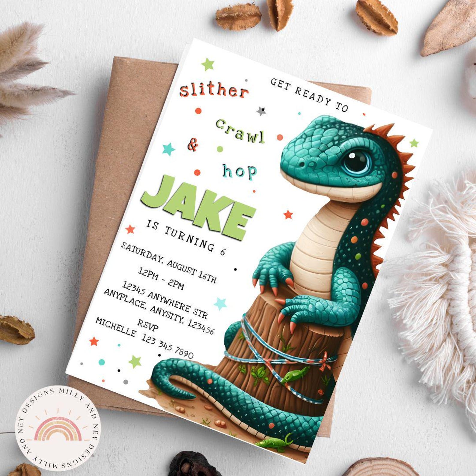 Reptile Party Invitation, Digital Editable Template for Kids, Printable ...