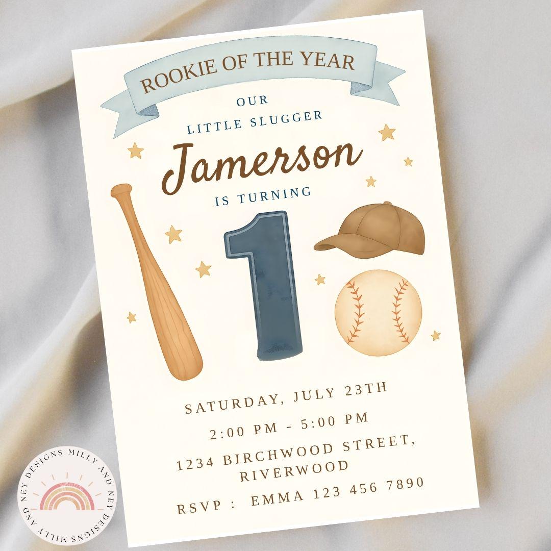 1st Birthday Baseball Invitation, Editable Digital Download for Boy ...