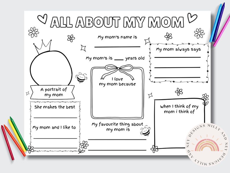 All About My Mom Worksheet, Printable Mother's Day Gift, Kids Activity ...