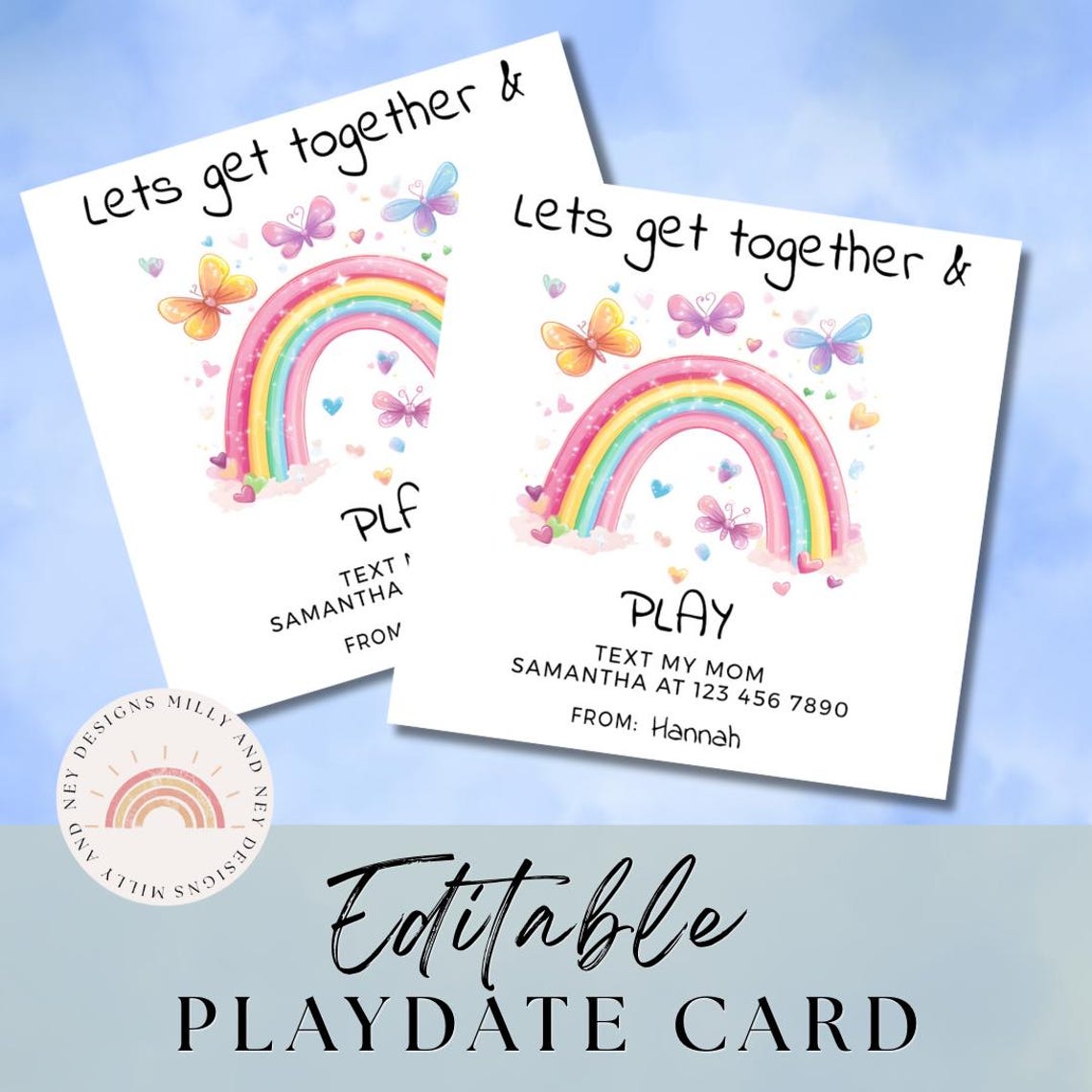 Play Date Business Card, Printable Kids Calling Card, Editable Summer ...