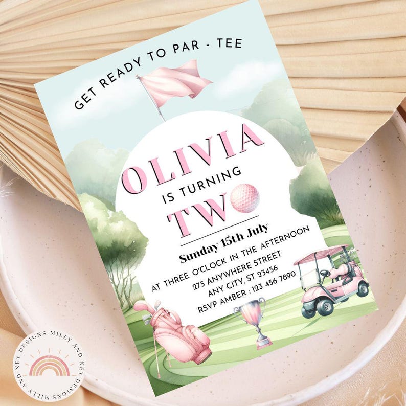 Golf Birthday Invitation for Girls, Editable Template, Fun Party Invite ...
