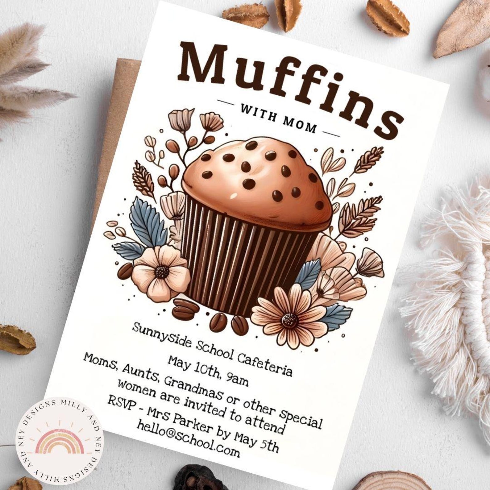 Muffins With Mom Template, Editable Invitation for Mother's Day ...