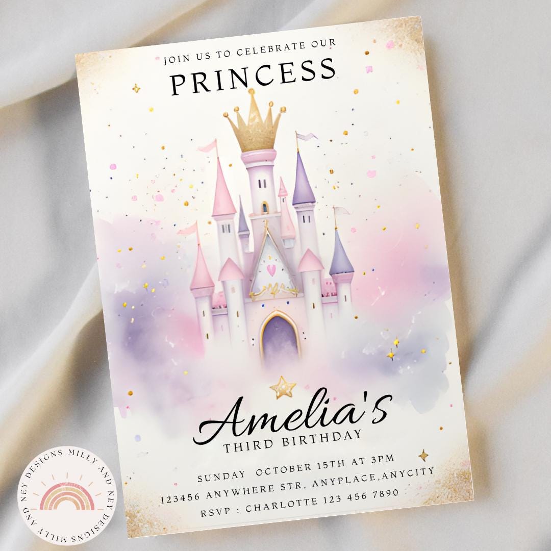 Princess 3rd Birthday Invitation Editable, Digital Download, Girl ...