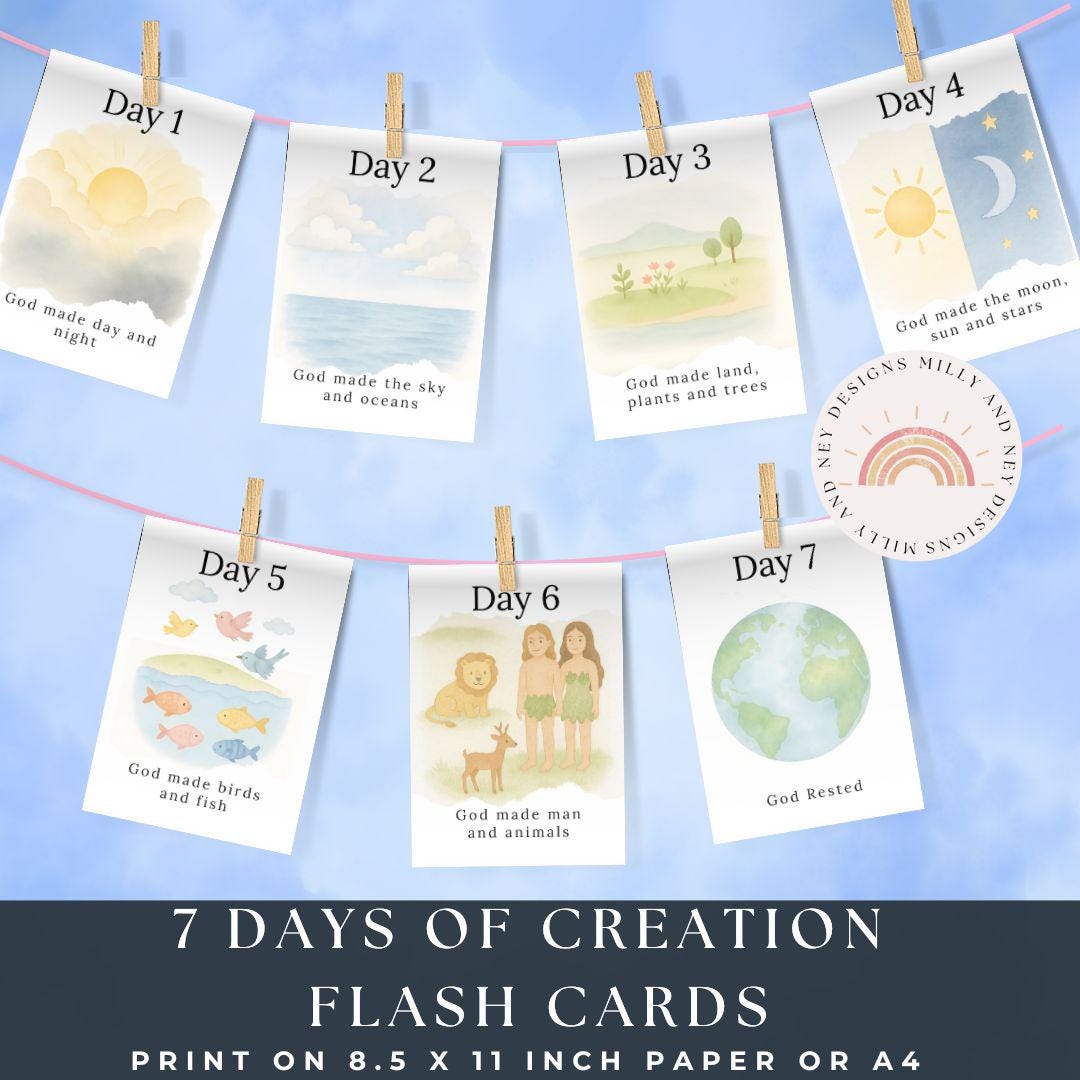 7 Days of Creation Flash Cards, Bible Lesson for Kids, Homeschool ...