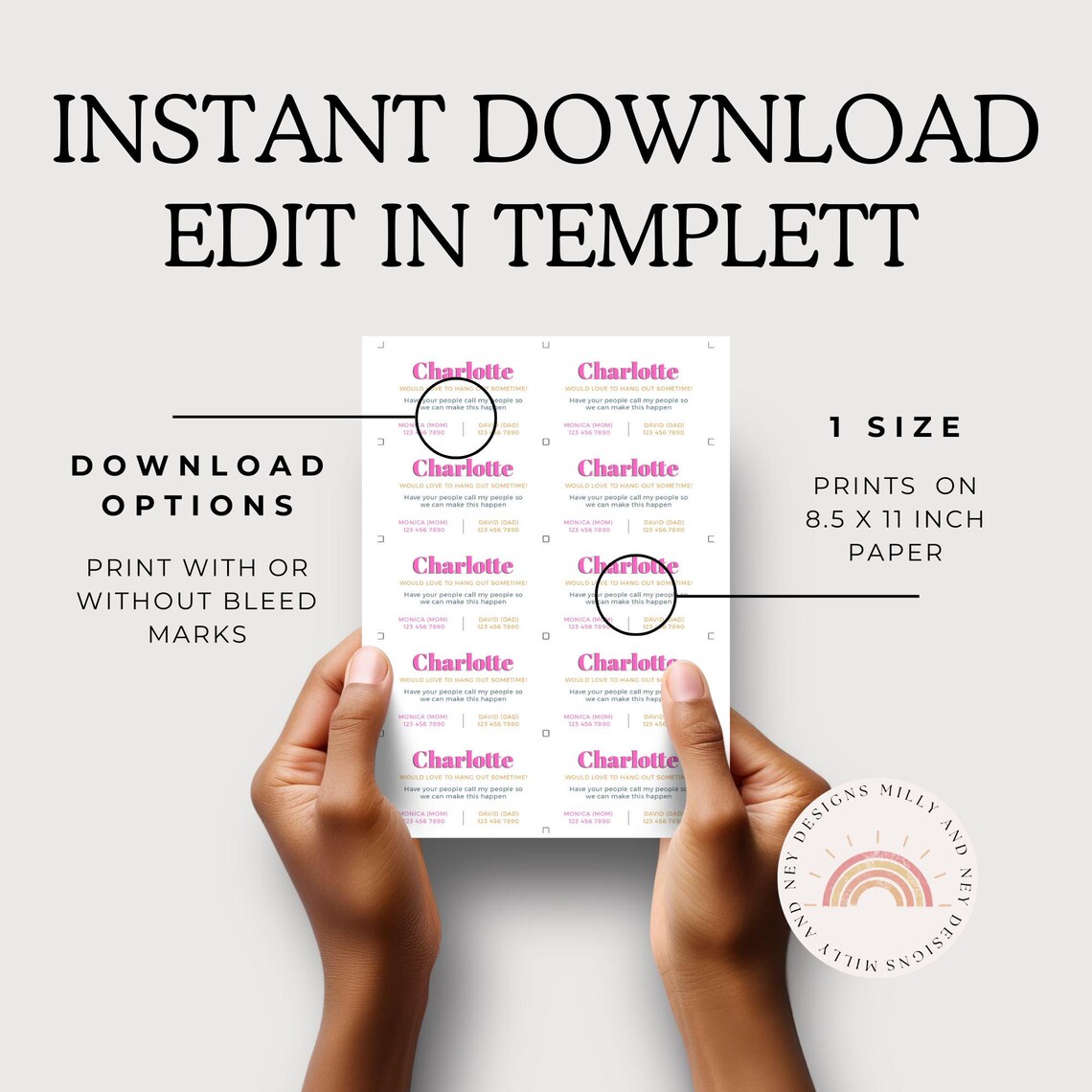 Playdate Cards, Editable Kids Contact Cards, Printable Summer Playdate ...