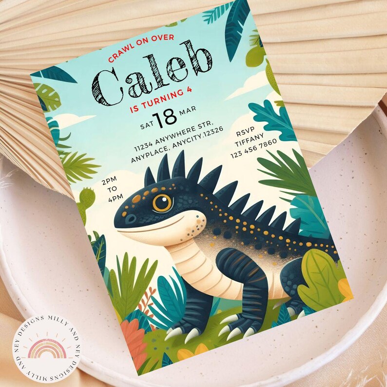 Reptile Party Invitation, Digital Editable Template for Kids, Printable ...