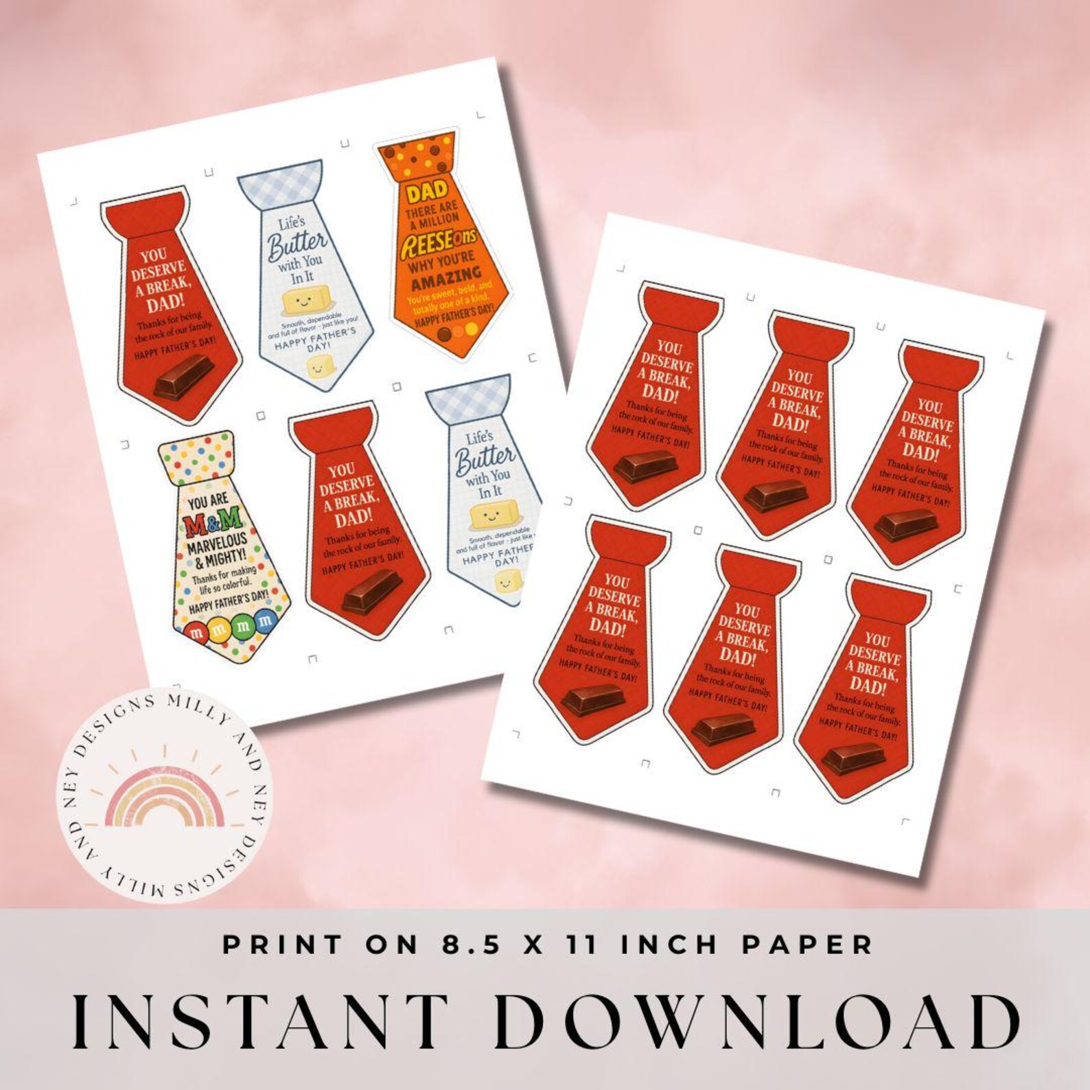 Fathers Day Printable Tie Gift Card, Digital Download for Kids, Fun ...