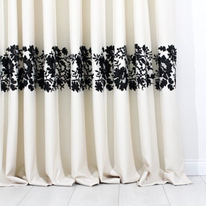 Floral Embroidered Curtains, 5 Colors. Pencil Pleated Thick Linen ...