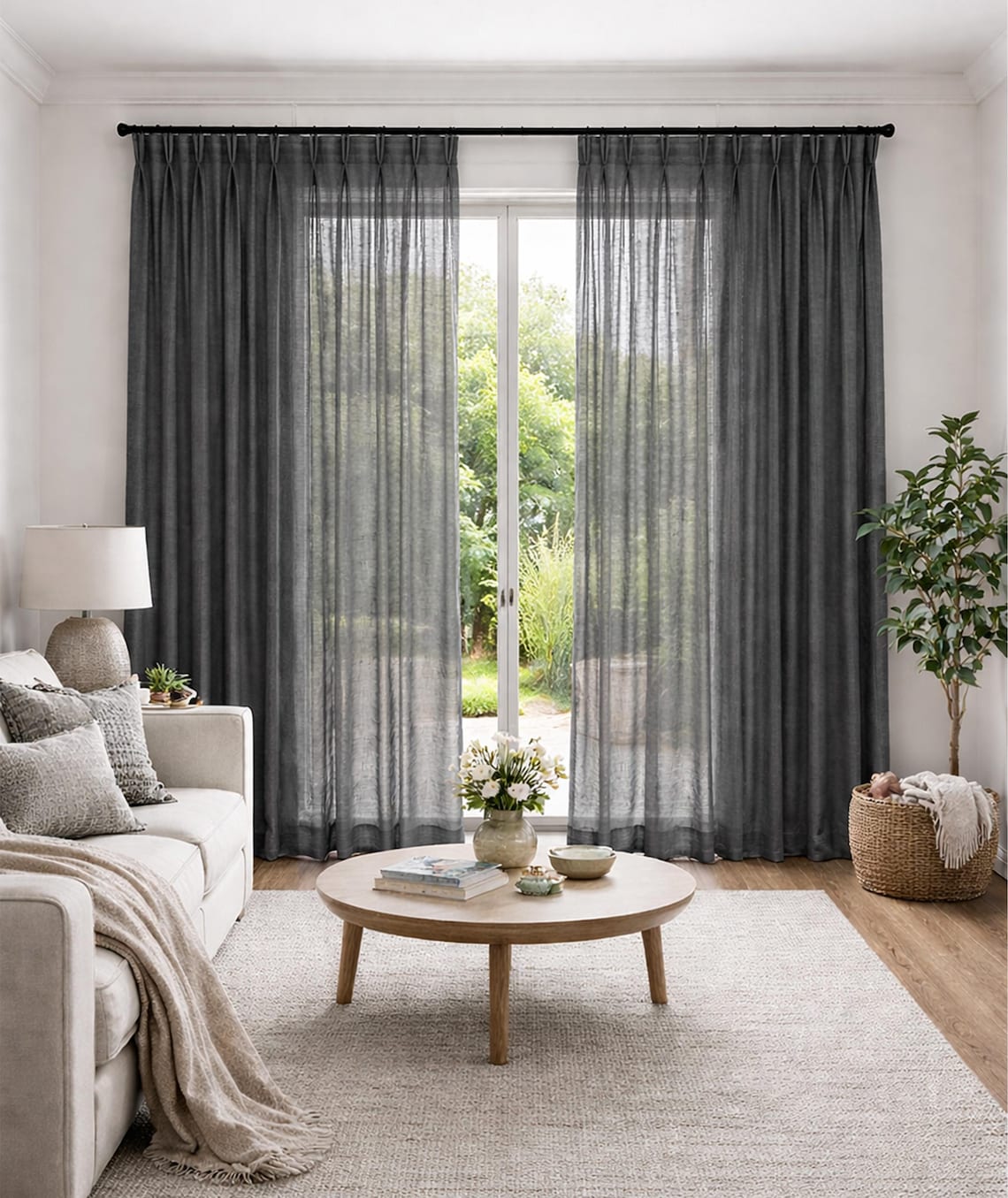 Italian Linen Sheer Curtains | 18 Colors | Pinch Pleated Custom Sage ...