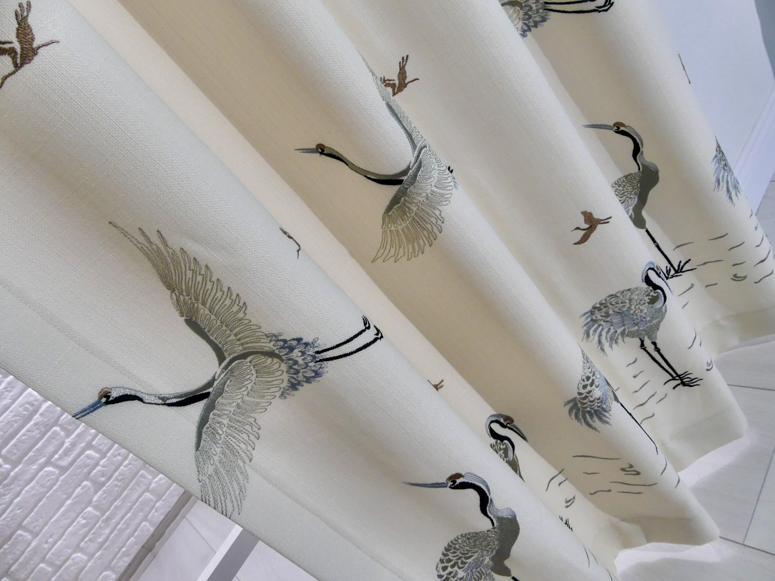 Japanese Crane Linen Curtains With Lining: Bird Pattern Drapes, Custom ...