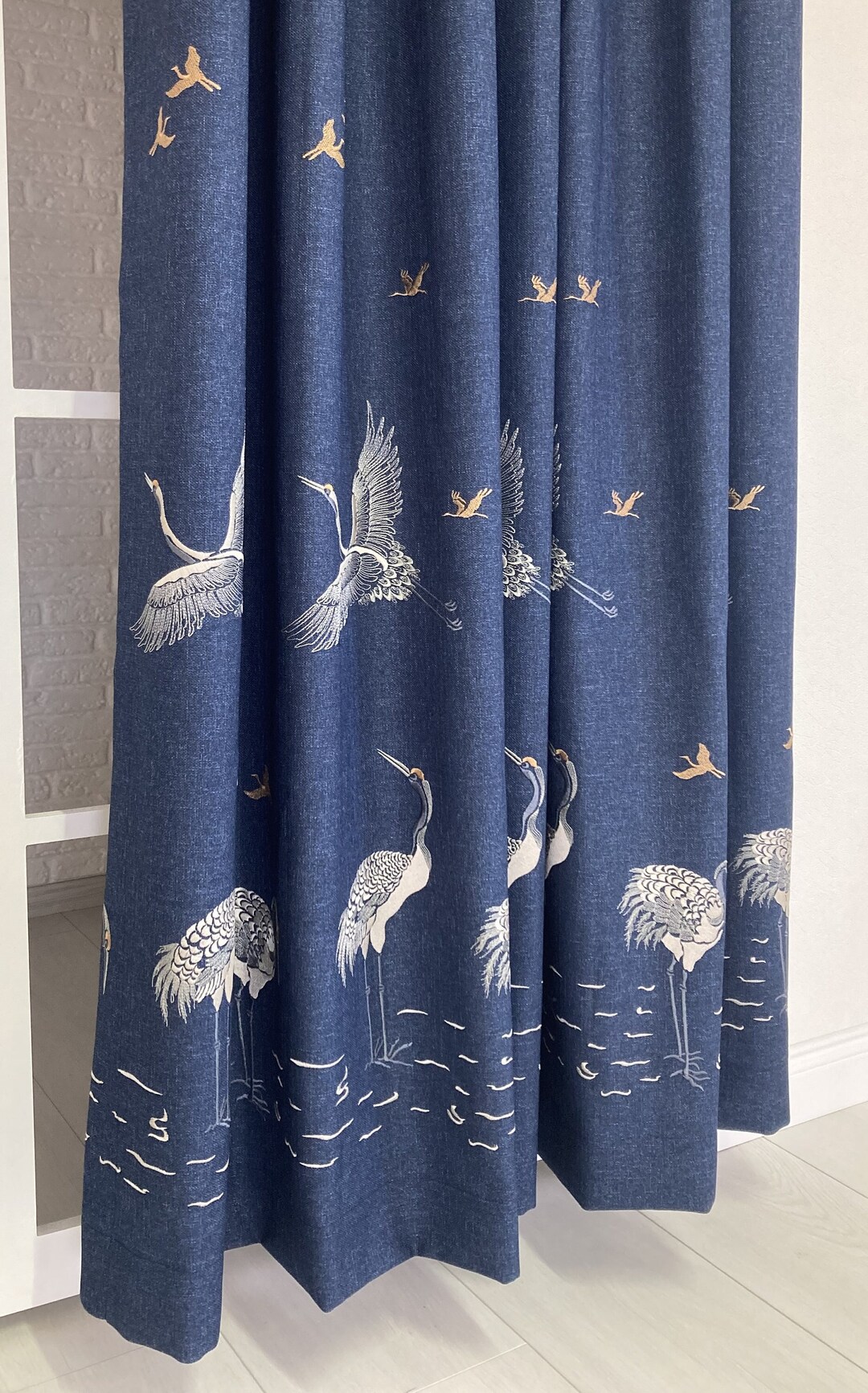 Triple Pinch Pleated Crane Curtains Bird Patterned Drapes 5 Color ...