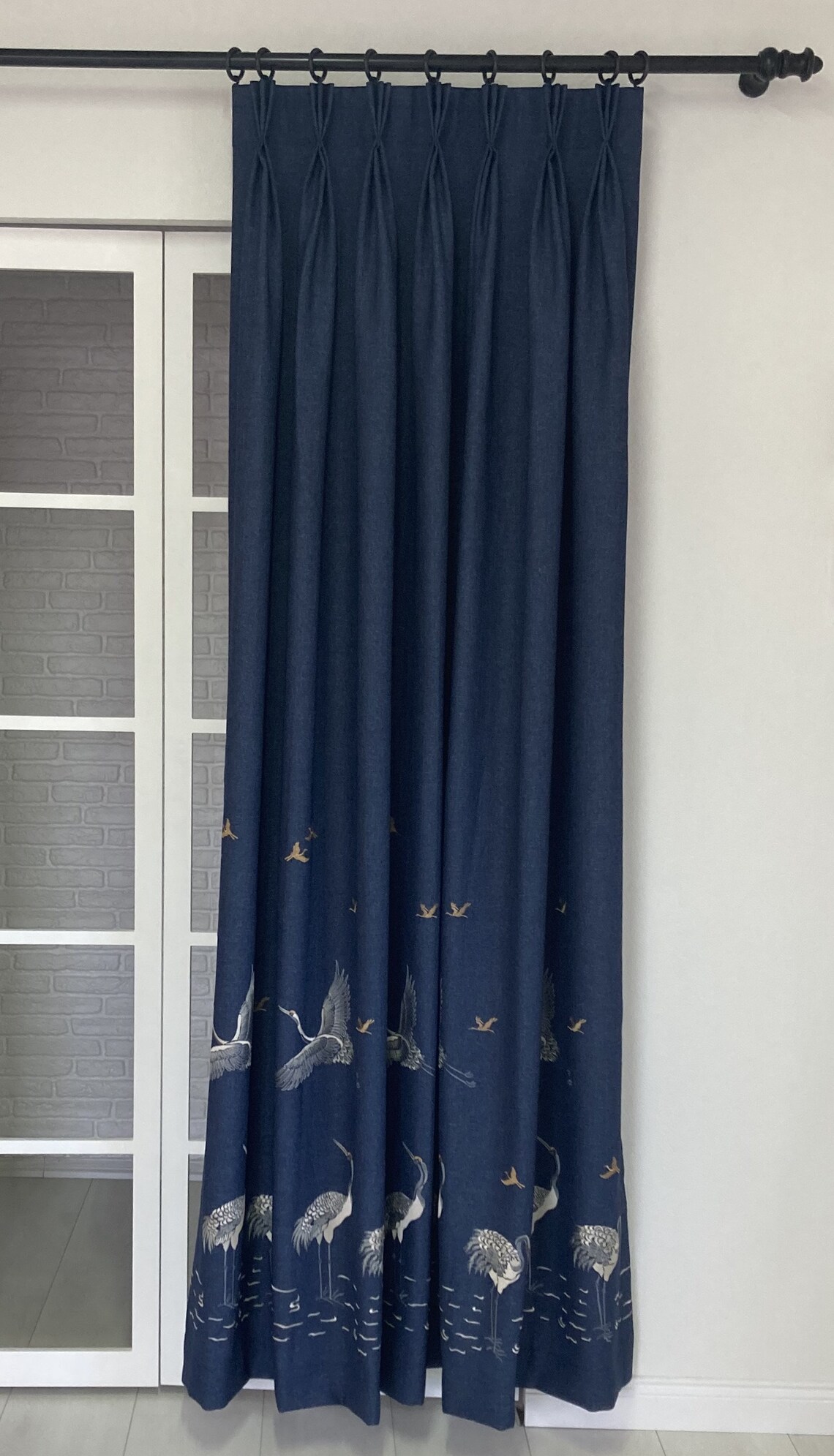 Triple Pinch Pleated Crane Curtains, Bird Patterned Drapes 5 Color ...