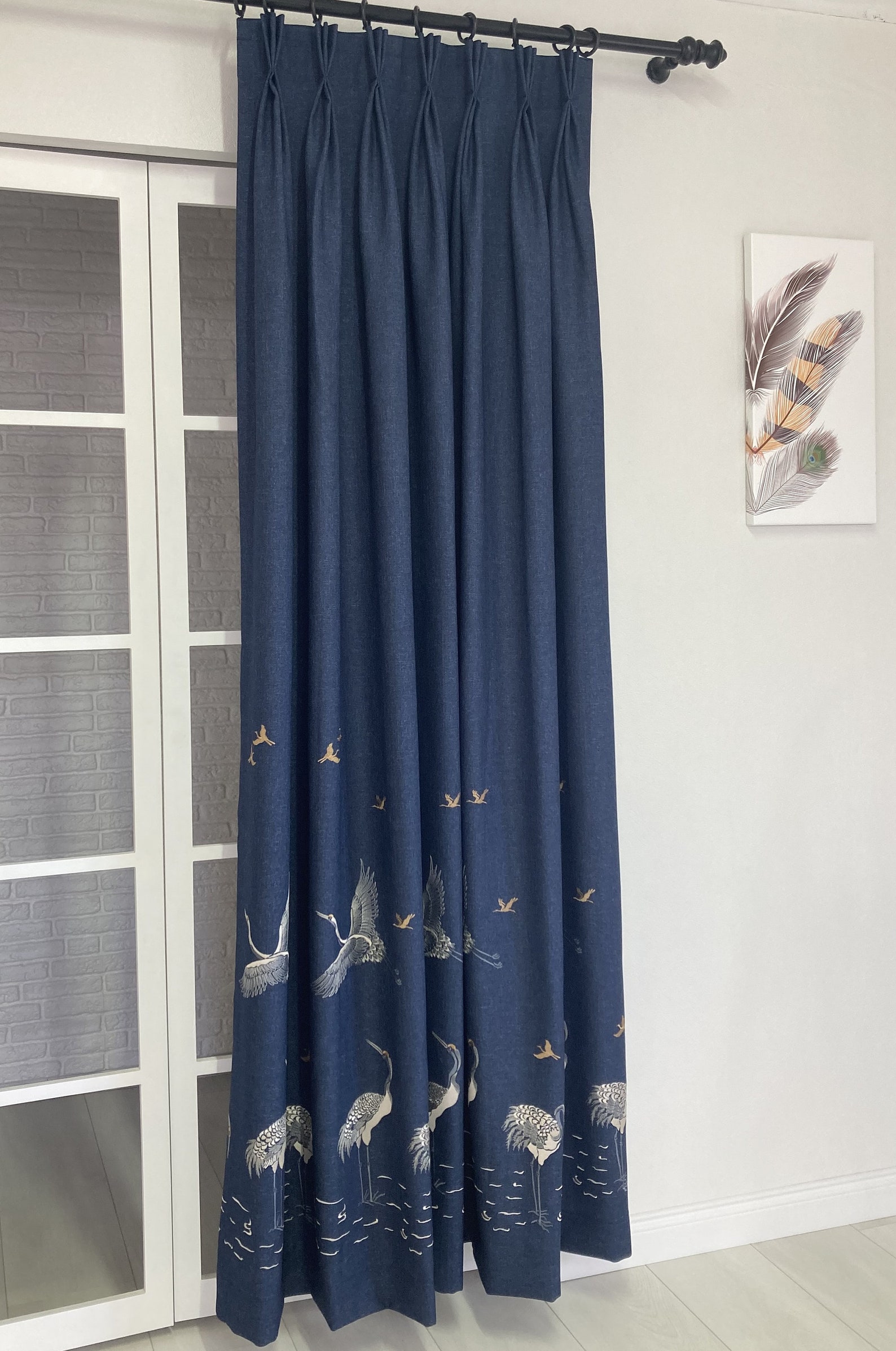 Triple Pinch Pleated Crane Curtains, Bird Patterned Drapes 5 Color ...