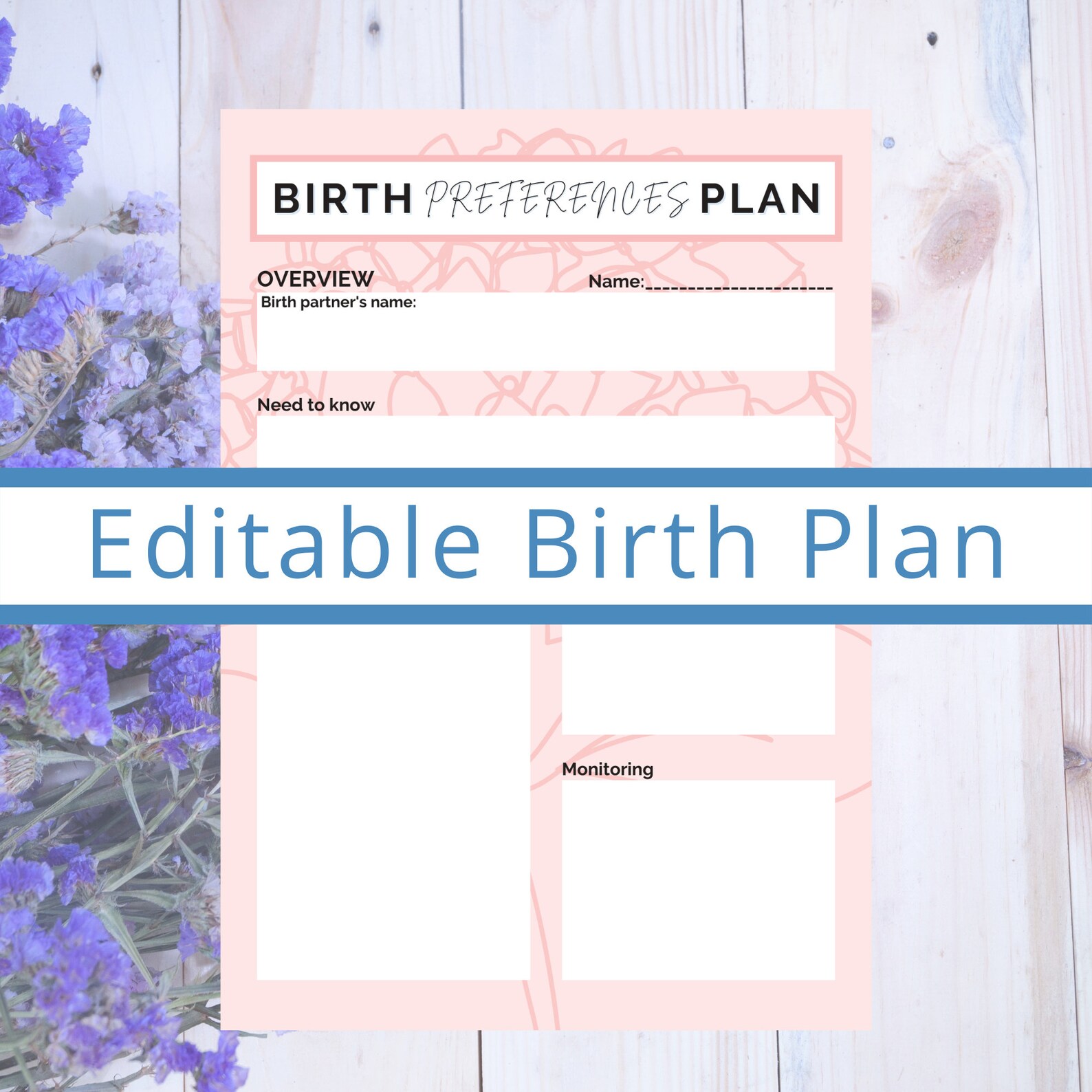 EDITABLE BIRTH PREFERENCES and Plan/ Printable Birth Preferences Plan ...