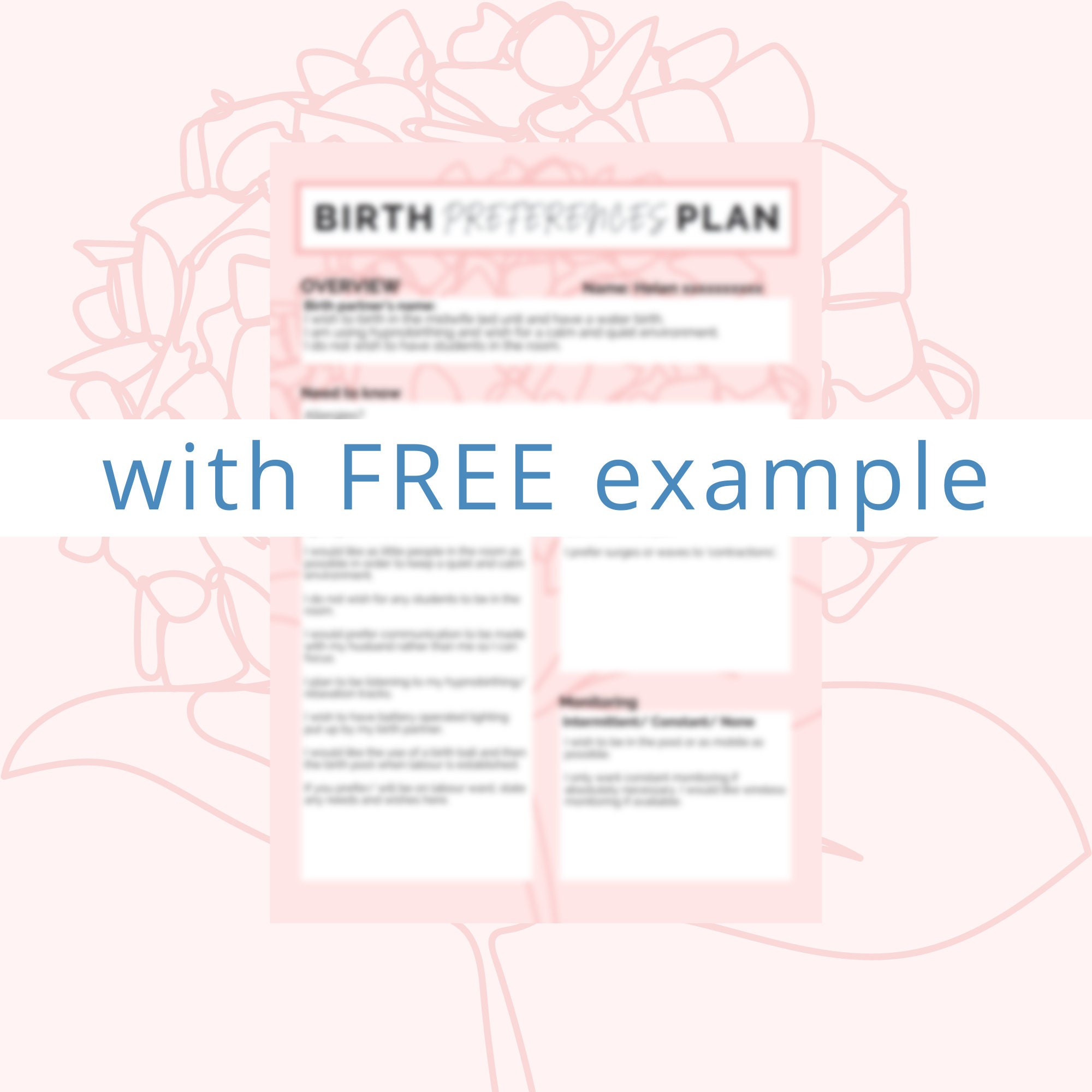 EDITABLE BIRTH PREFERENCES and Plan/ Printable Birth Preferences Plan ...