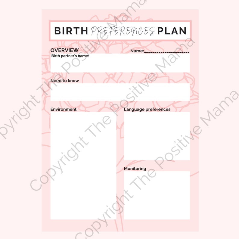 EDITABLE BIRTH PREFERENCES and Plan/ Printable Birth Preferences Plan ...