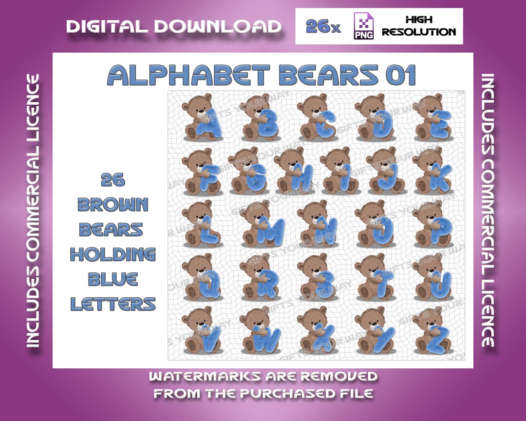 Printable Teddy Bear Alphabet Letters Brown With Blue 2401 - Etsy