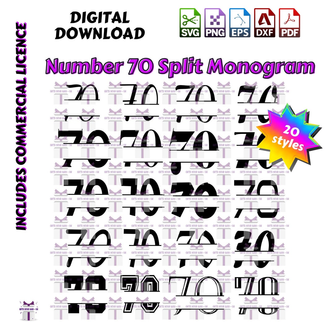 SVG Number 70 Seventy Split Monogram Digital Download 2243 - Etsy