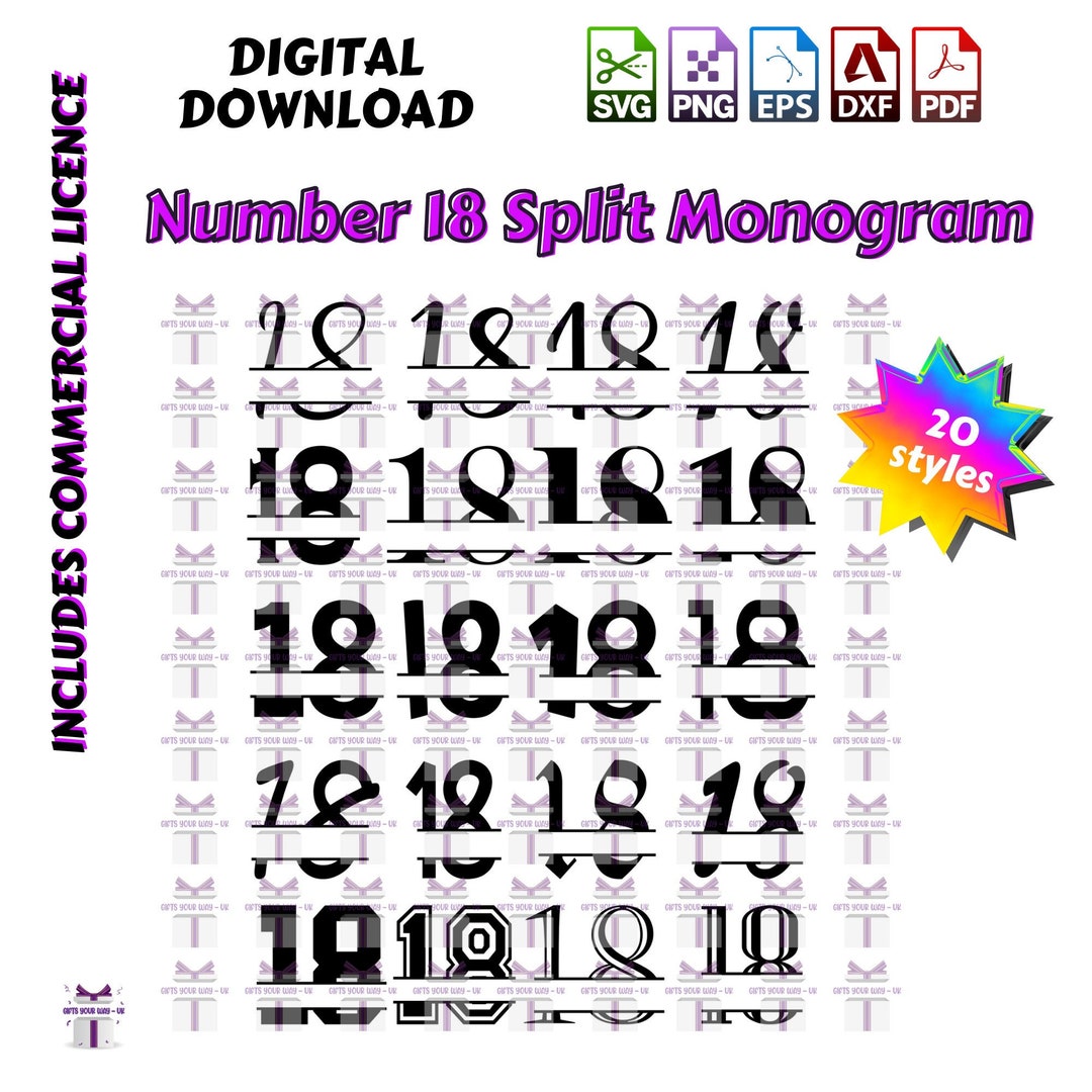 SVG Number 18 Eighteen Split Monogram Digital Download (Instant ...