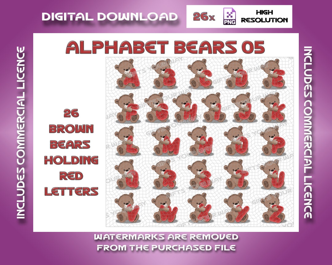 Printable Teddy Bear Alphabet Letters | Brown With Red | 2405 - Etsy