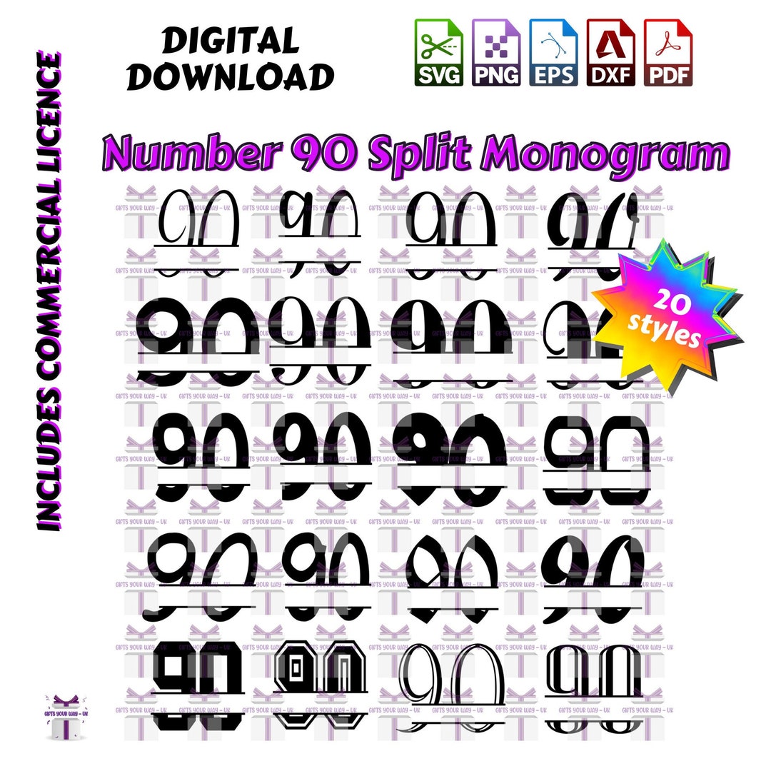 SVG Number 90 Ninety Split Monogram Digital Download 2245 - Etsy