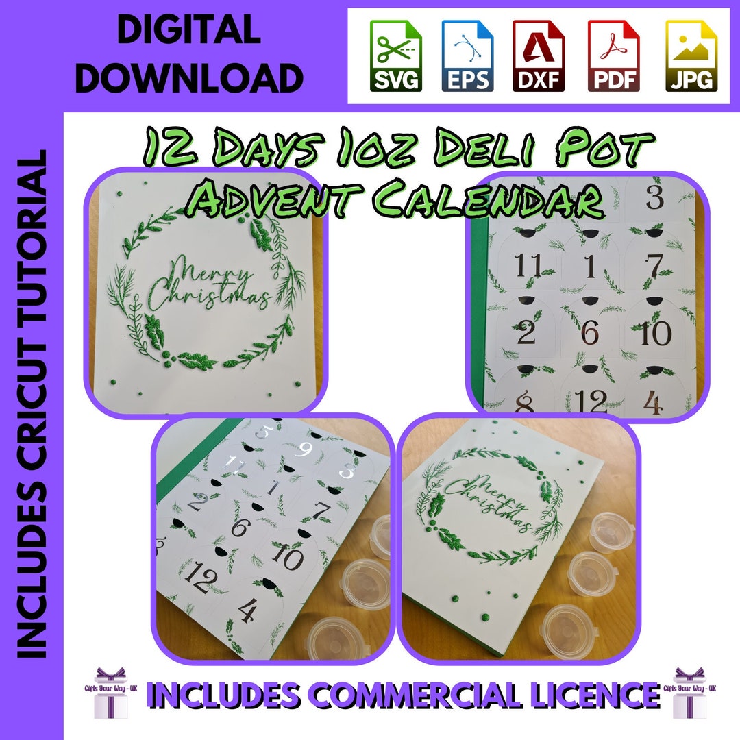 SVG Advent 12 Day Wax Melt Calendar for 1oz Deli Pots. 2258 Wreath ...