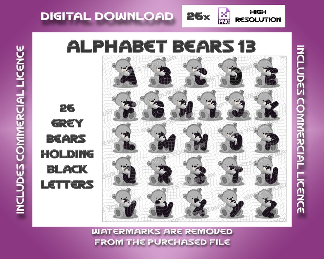 Printable Teddy Bear Alphabet Letters Grey With Black 2413 - Etsy