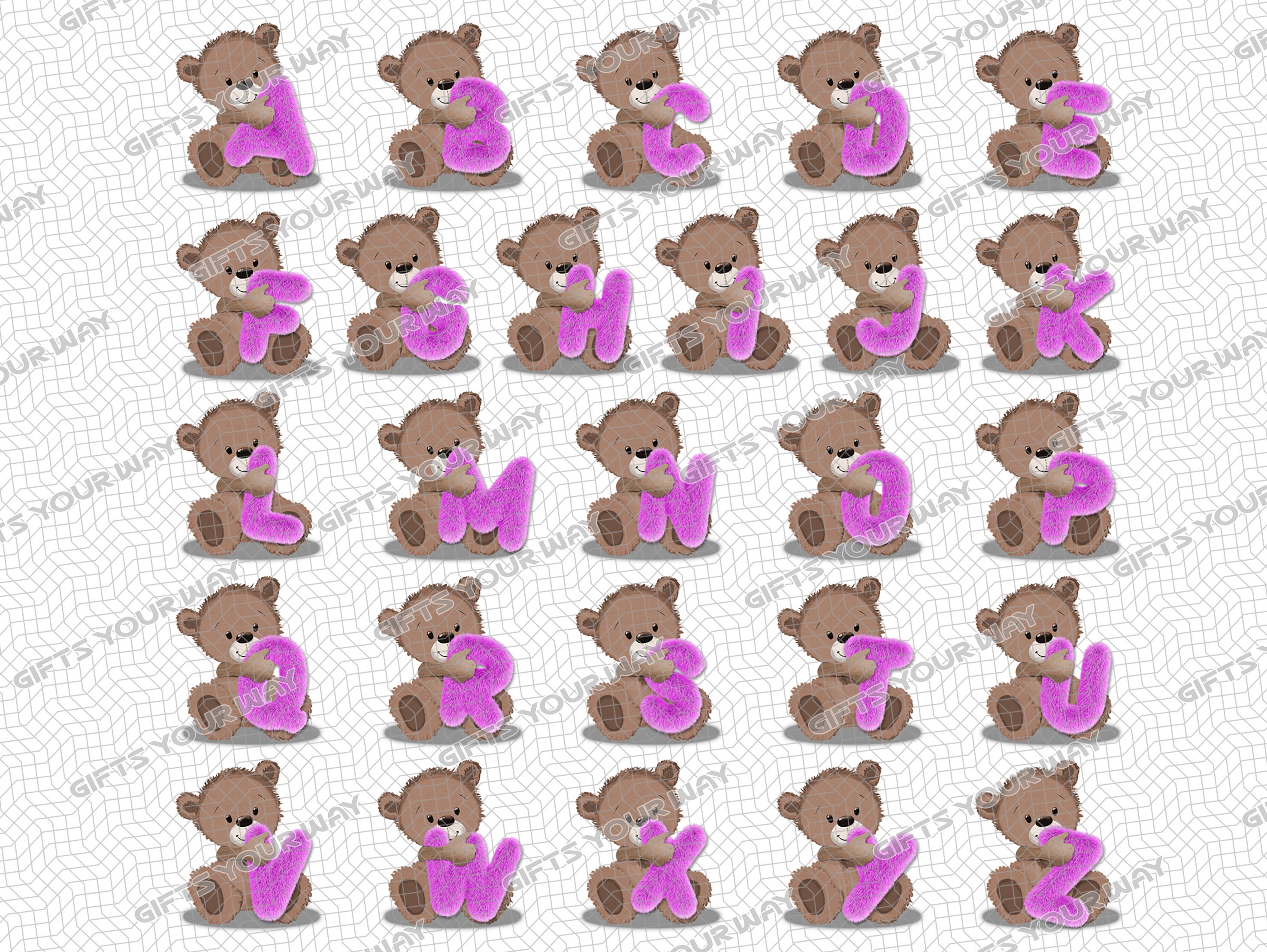 Printable Teddy Bear Alphabet Letters Brown With Pink 2403 - Etsy