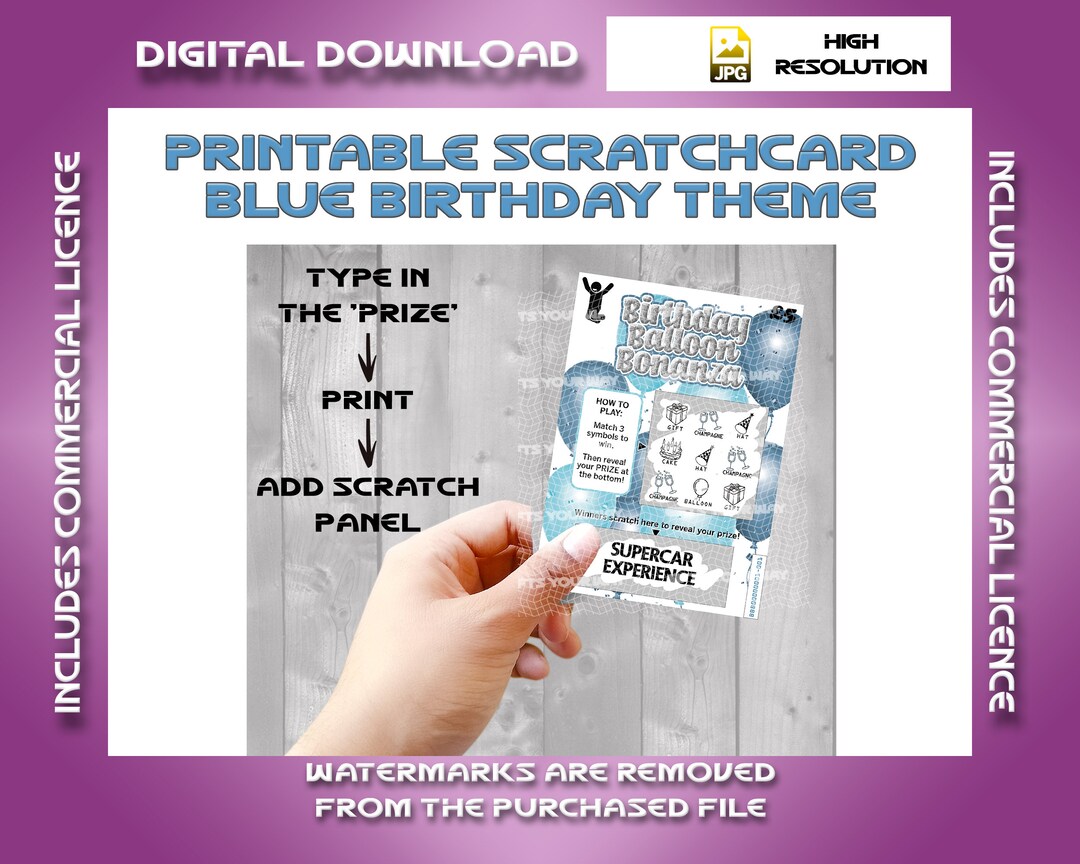 Printable Scratchcard Blue Balloon Birthday Theme 2329 - Etsy