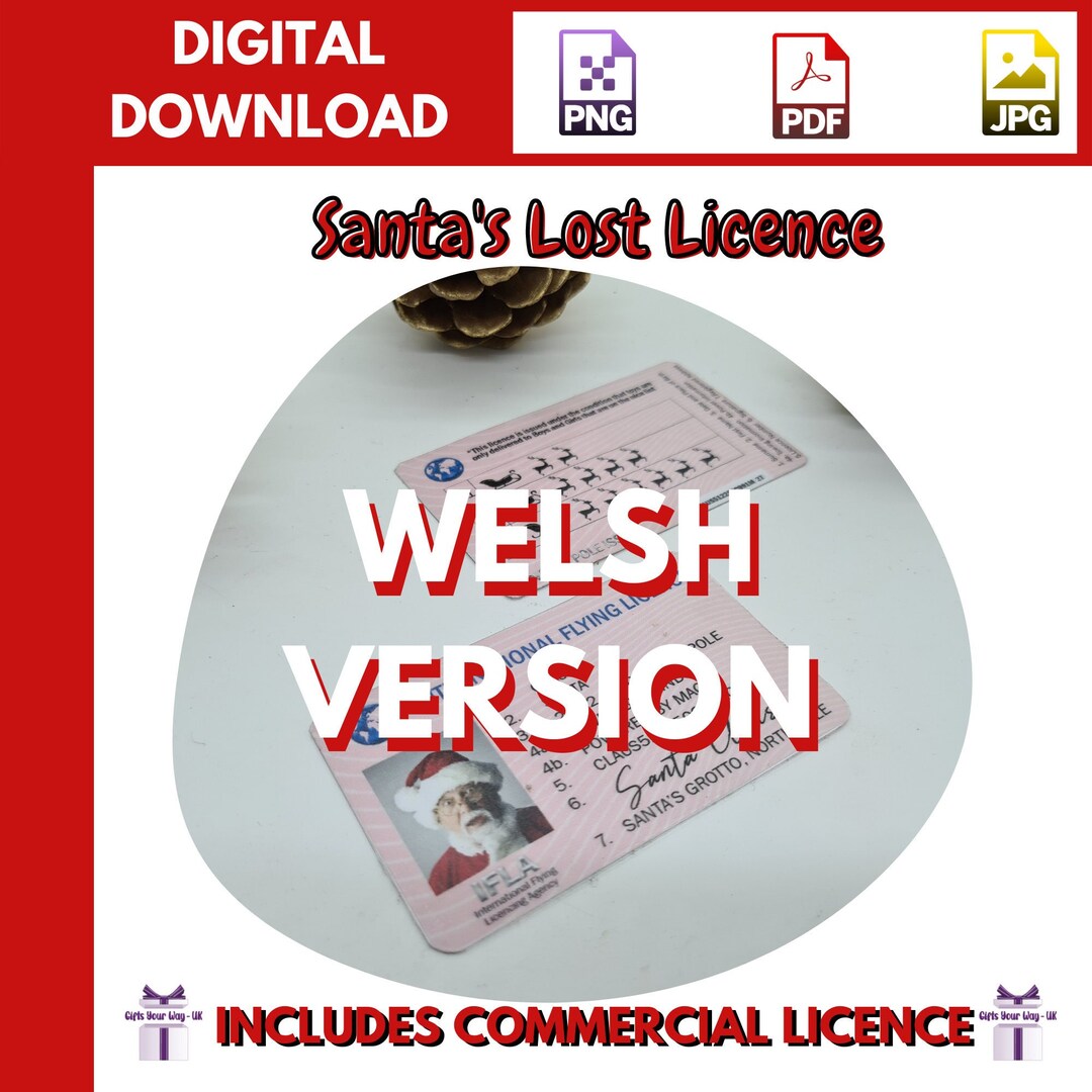 WELSH Santa Lost Licence I.D Digital Download PNG JPEG With Commercial ...