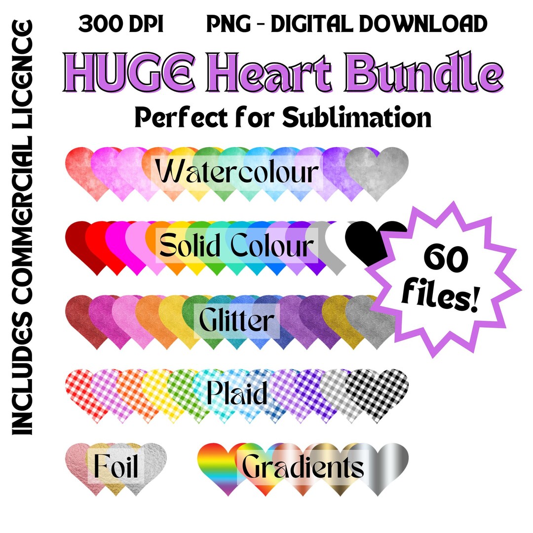 PNG Download HUGE Heart Bundle, Sublimation 60 Files - Etsy