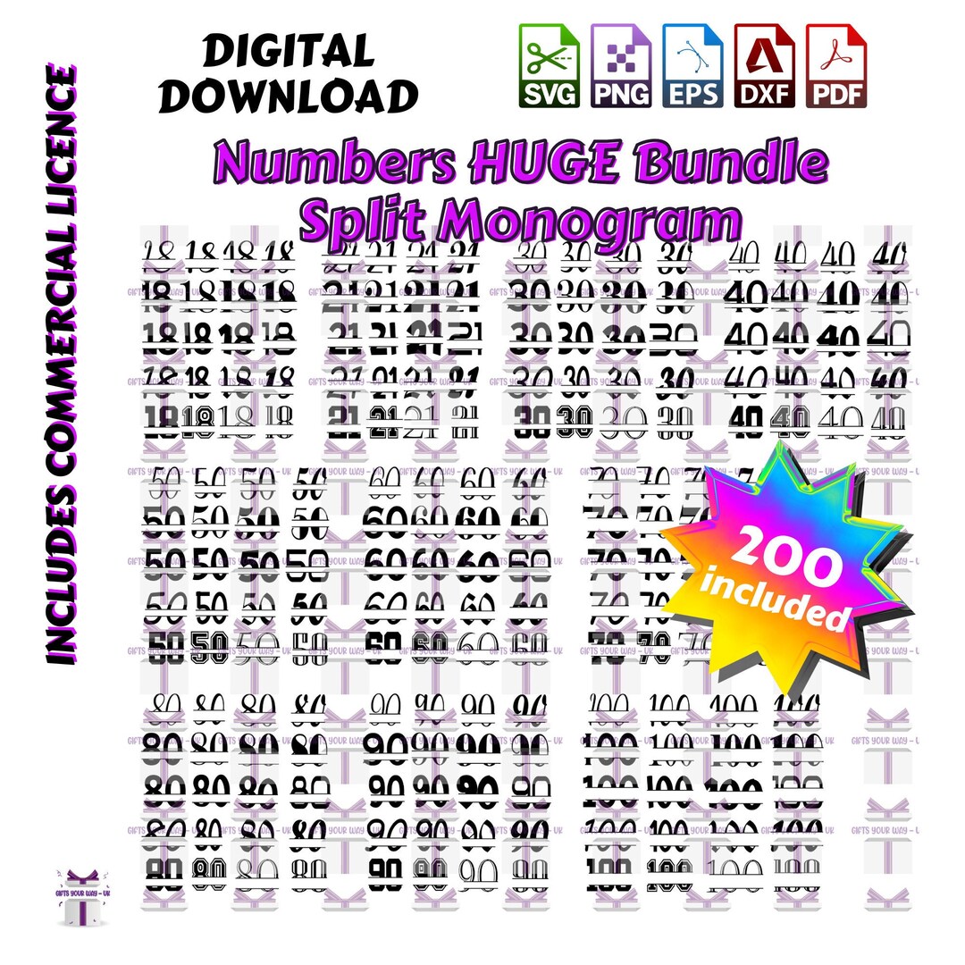 SVG Bundle Number Split Monogram Digital Download 2247 - Etsy