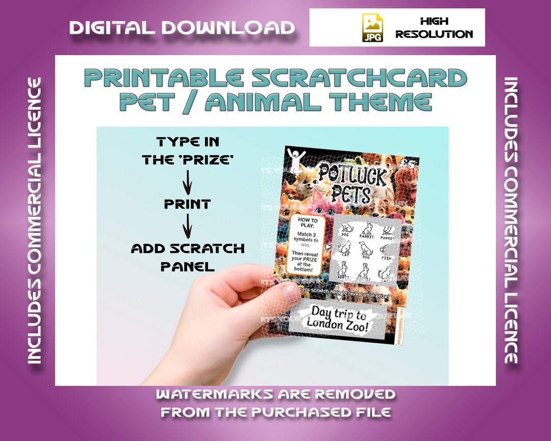 Printable Scratchcard Pets Animals Theme 2333 - Etsy