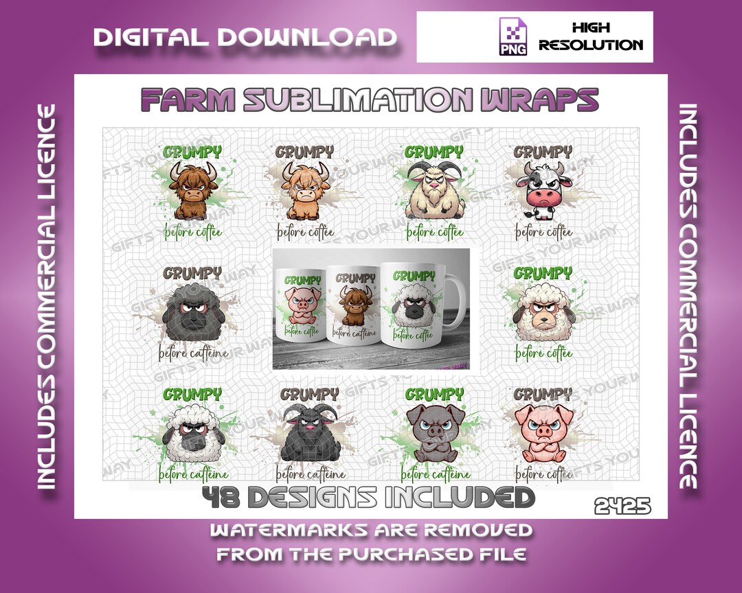 Printable Sublimation Mug Wrap Farm Animal Bundle 11oz 2425 - Etsy