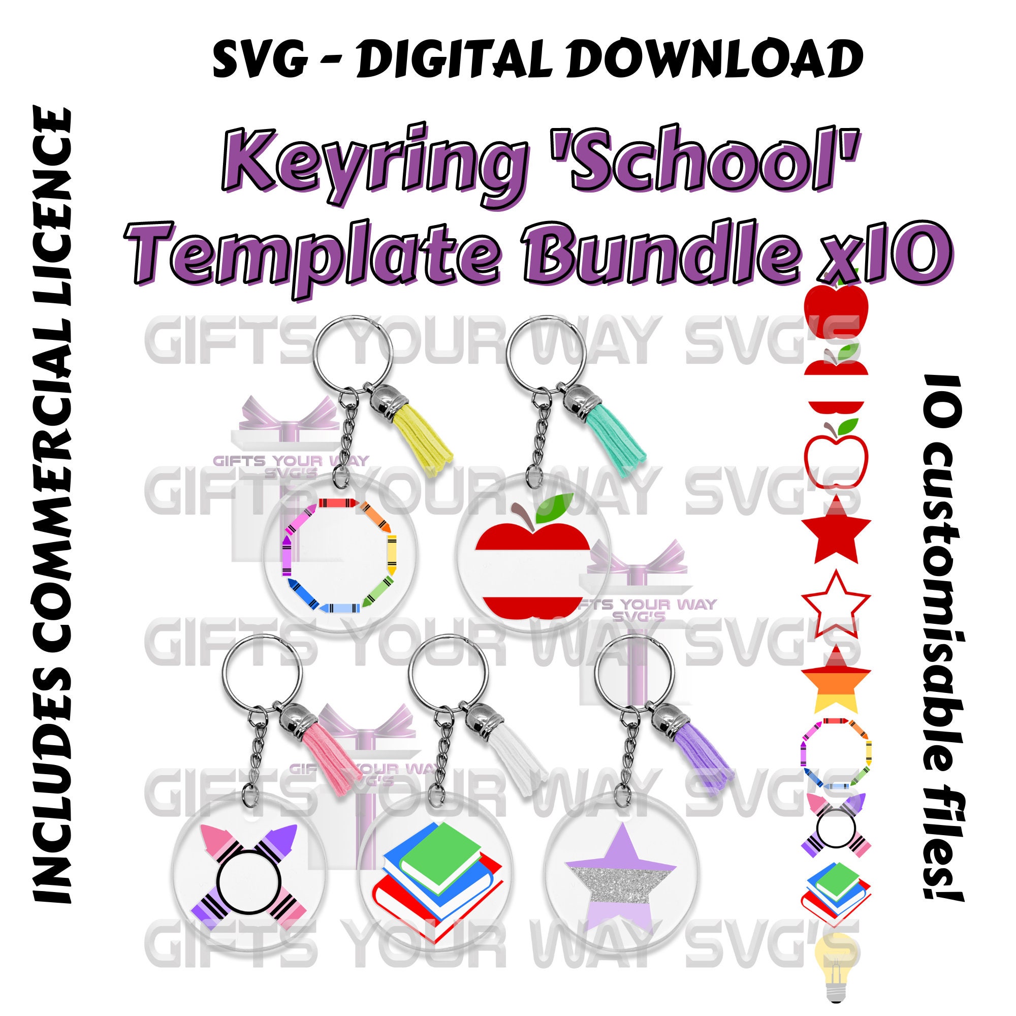 School Keyring Keychain Template Bundle 2279 - Etsy