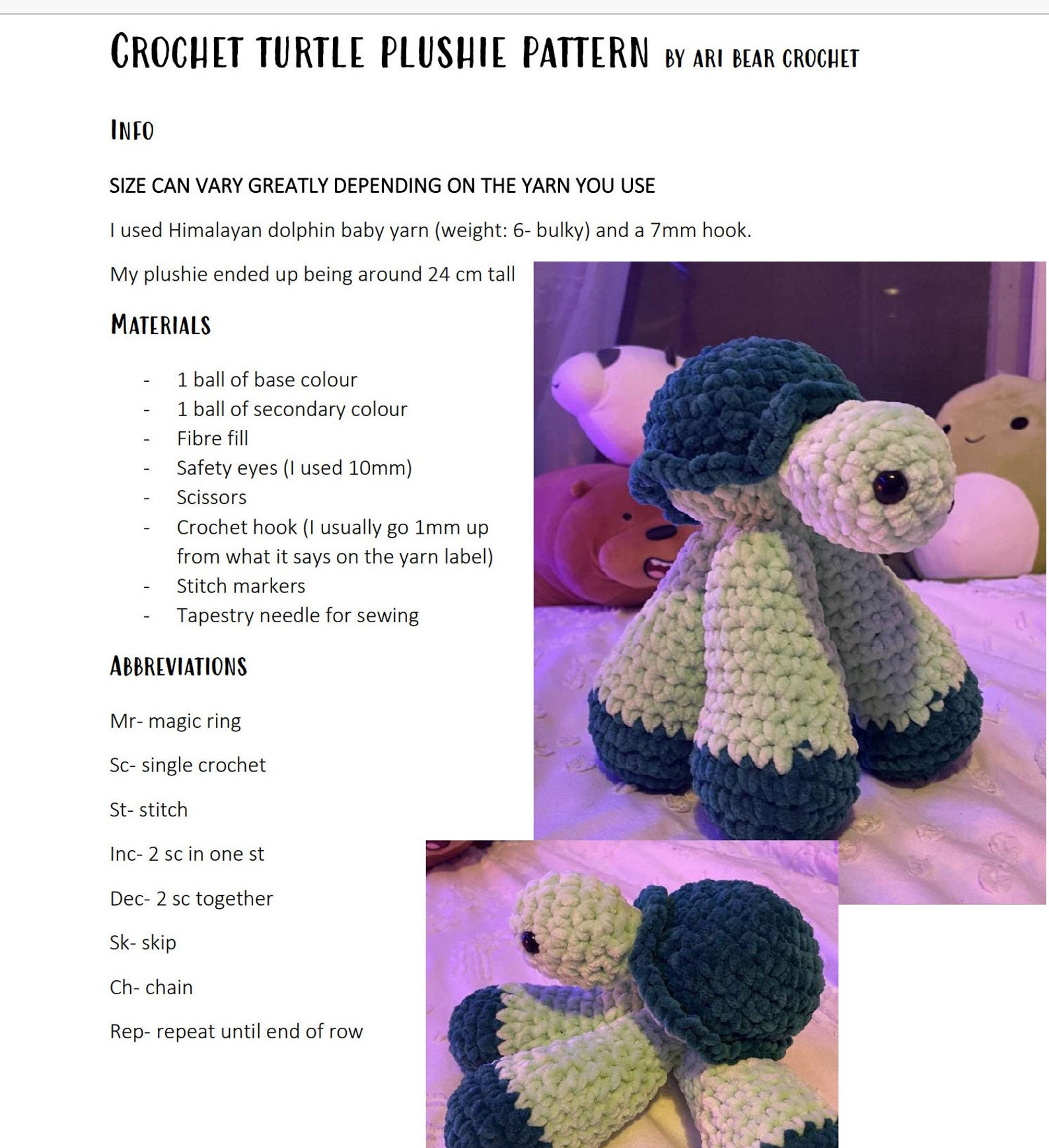 PDF Pattern, Crochet Turtle Pattern, Turtle Plushie Pattern - Etsy